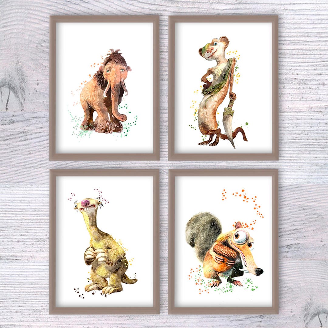 Ice Age Wall Art Set of 4 Prints, Prehistoric Animal Decor, Woolly ...
