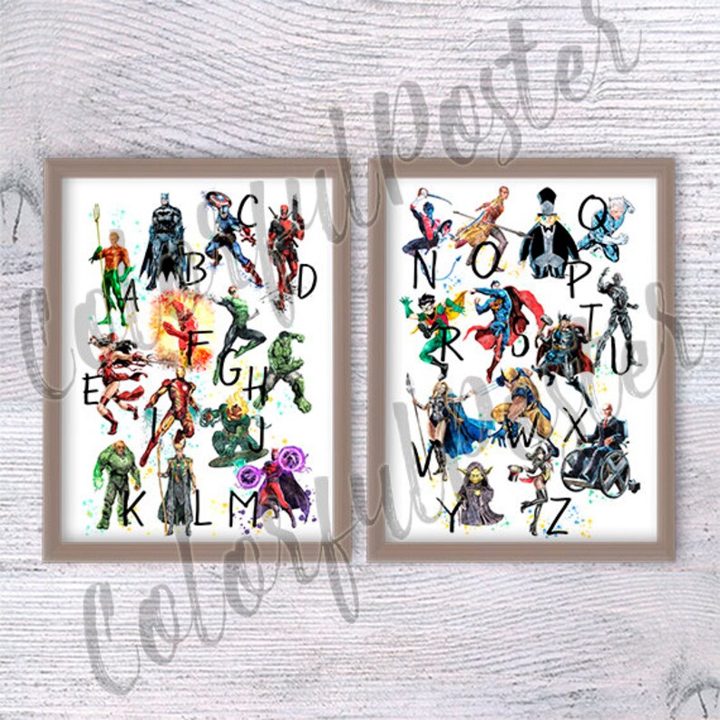 Superhero Alphabet Poster Alphabet Print Alphabet Characters - Etsy