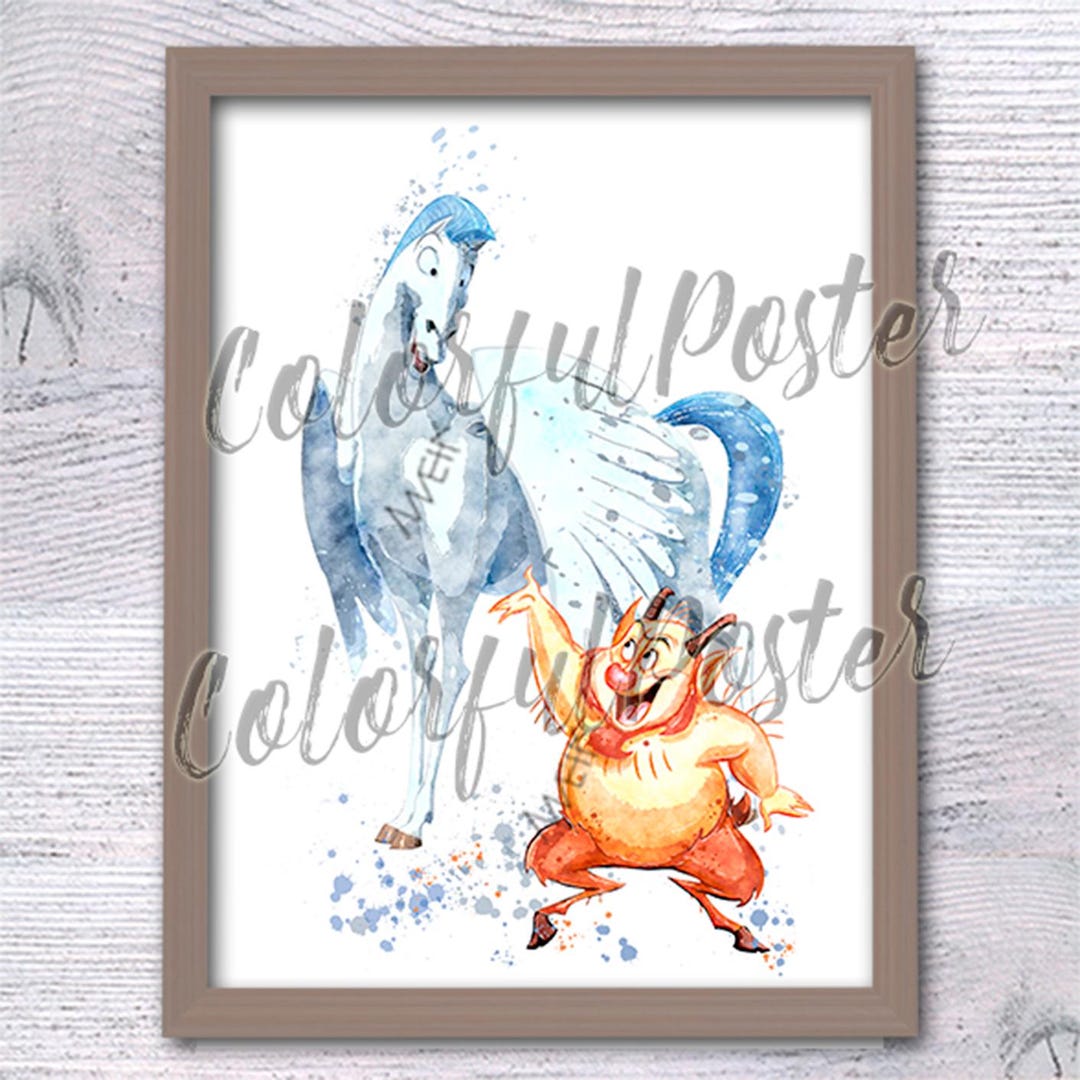 Hercules and Friends Art Print, Pegasus and Phil Poster, Unique Gift ...