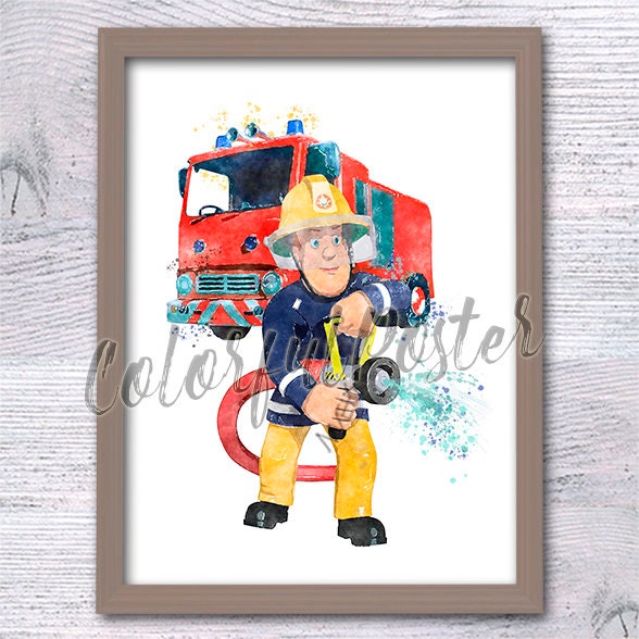 Fireman Sam Print Fireman Sam Poster Cartoon Firefighter Sam - Etsy