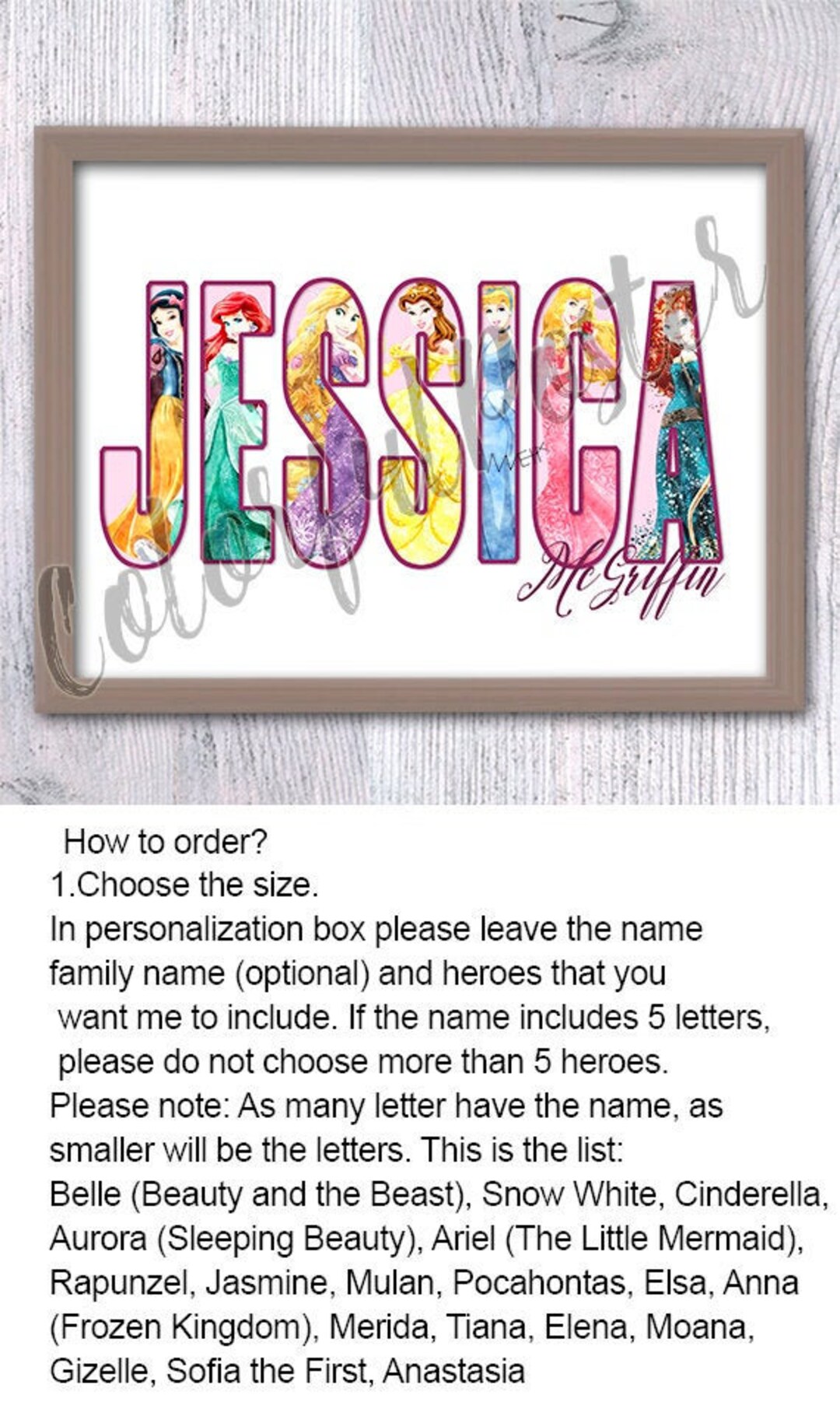 Custom Princess Name Print: Personalized Girl's Room Wall Art V660 - Etsy