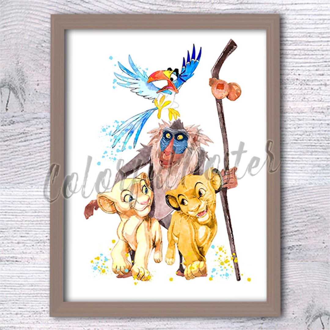 Lion King Watercolor Print: Simba, Rafiki, Zazu - Nursery Wall Art V564 ...