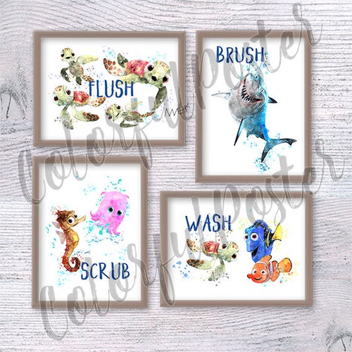 Bathroom Prints Set of 4 Finding Nemo Poster Bathroom Wall - Etsy