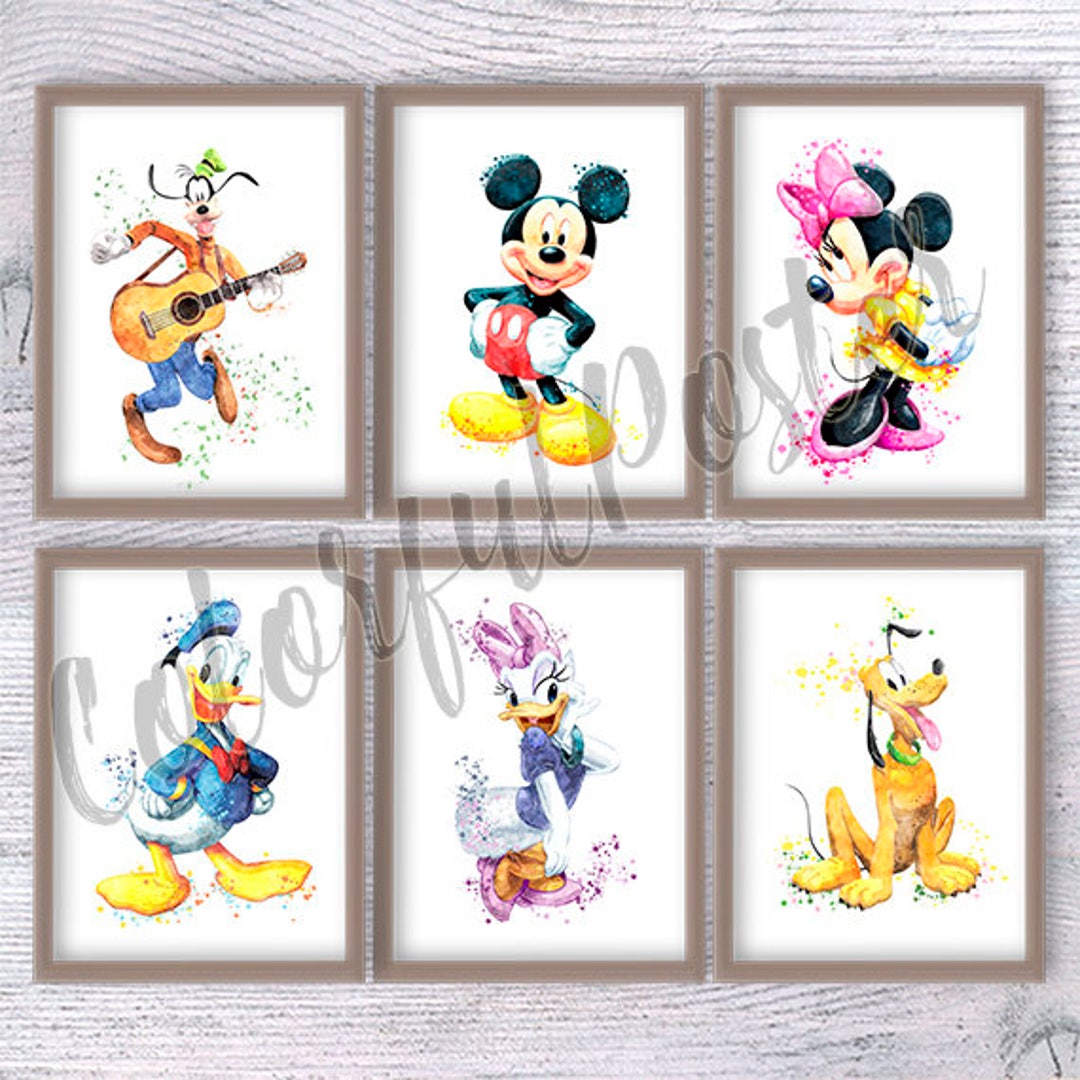 Mickey Mouse Poster Set of 6 Disney Wall Decor Mickey and Friends Print ...