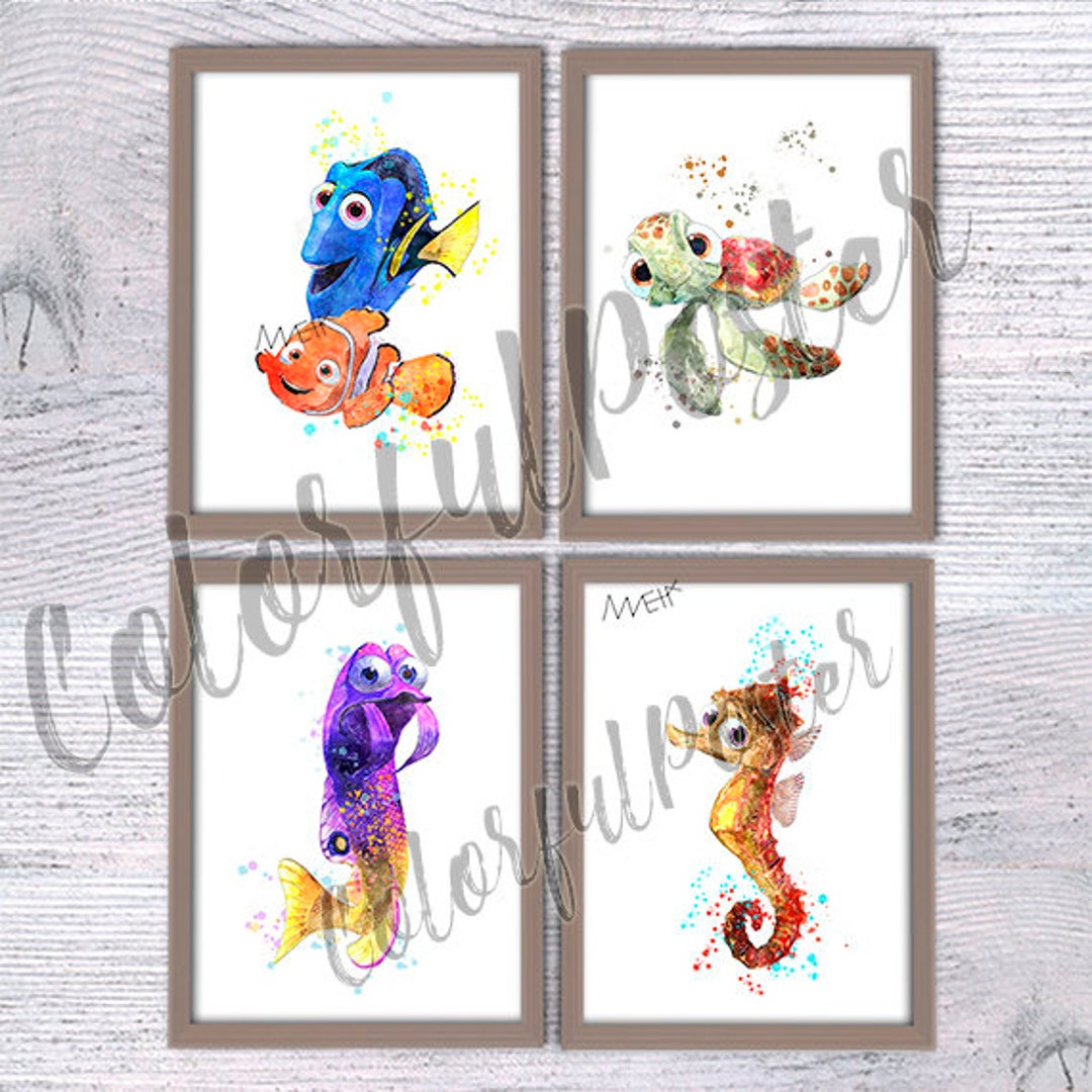 Finding Nemo Print Set of 4, Wall Art for Kids, Ocean Theme Nursery ...