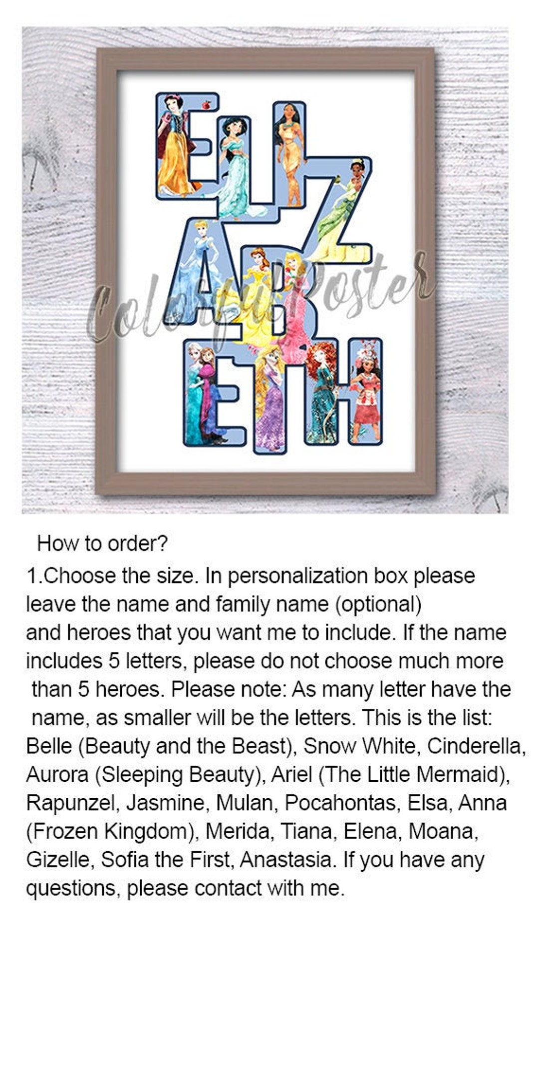 Custom Name Princesses Personalized Name Print Personalized Princess ...