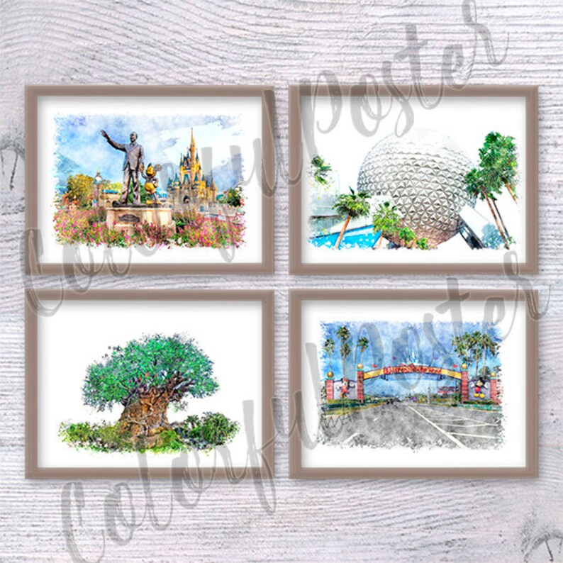 Disney Icons Set of 4 Disney Wall Decor Disney Theme Park | Etsy