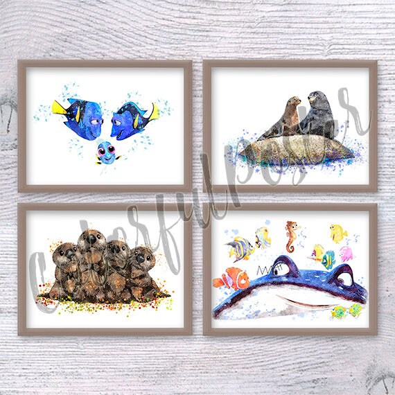 Finding Dory Poster Set of 4 Dory Print Disney Wall Decor | Etsy