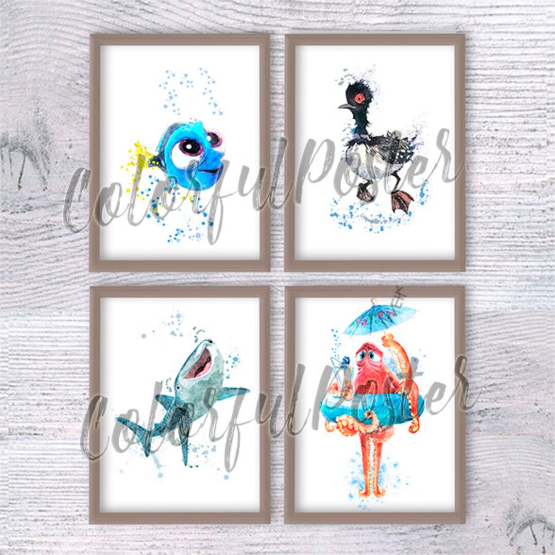 Finding Dory Print Set of 4, Bathroom Decor, Dory and Hank Wall Art ...