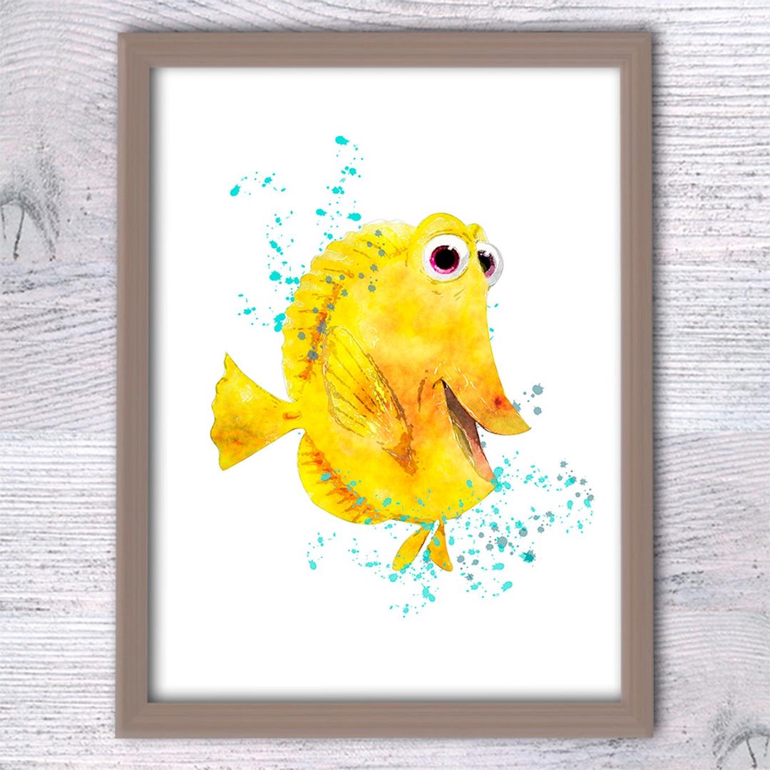 Finding Nemo Bubbles Print, Yellow Tang Fish Bathroom Wall Decor, Kids ...
