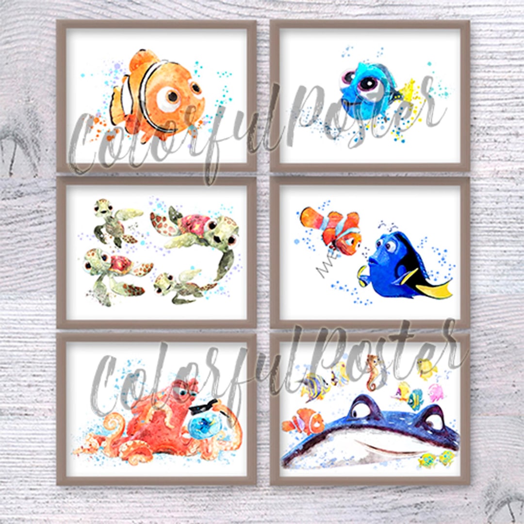 Finding Nemo and Dory Print Set of 6, Disney Pixar Wall Art, Ocean ...