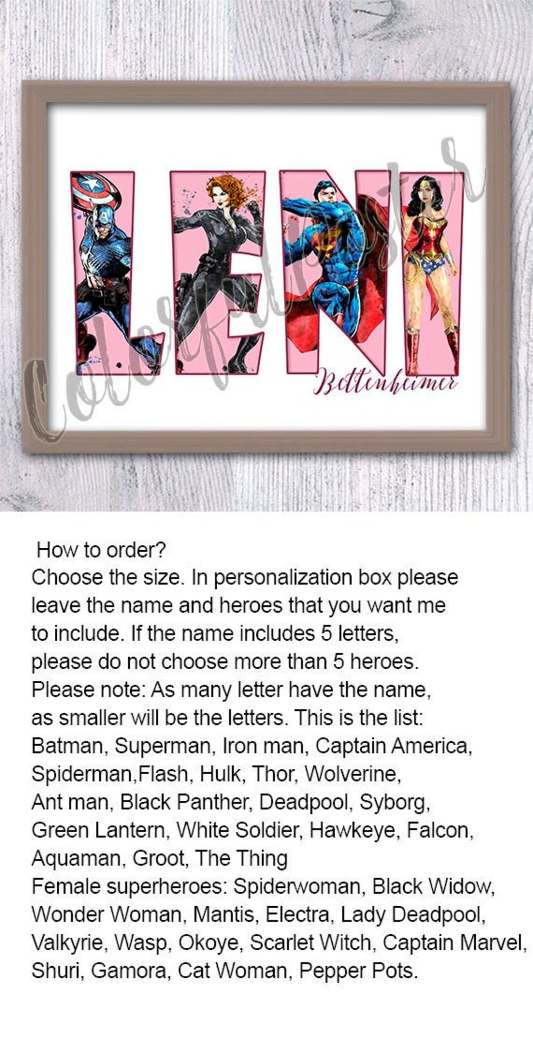 Custom Female Superhero Name Art Personalized Name Print Personalized ...