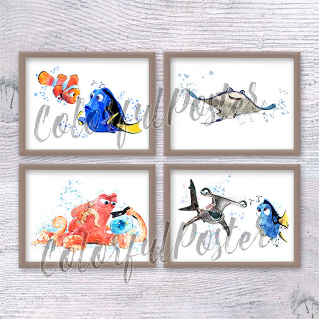 Finding Dory Poster Set of 4 Disney Pixar Wall Art Dory, Nemo and ...