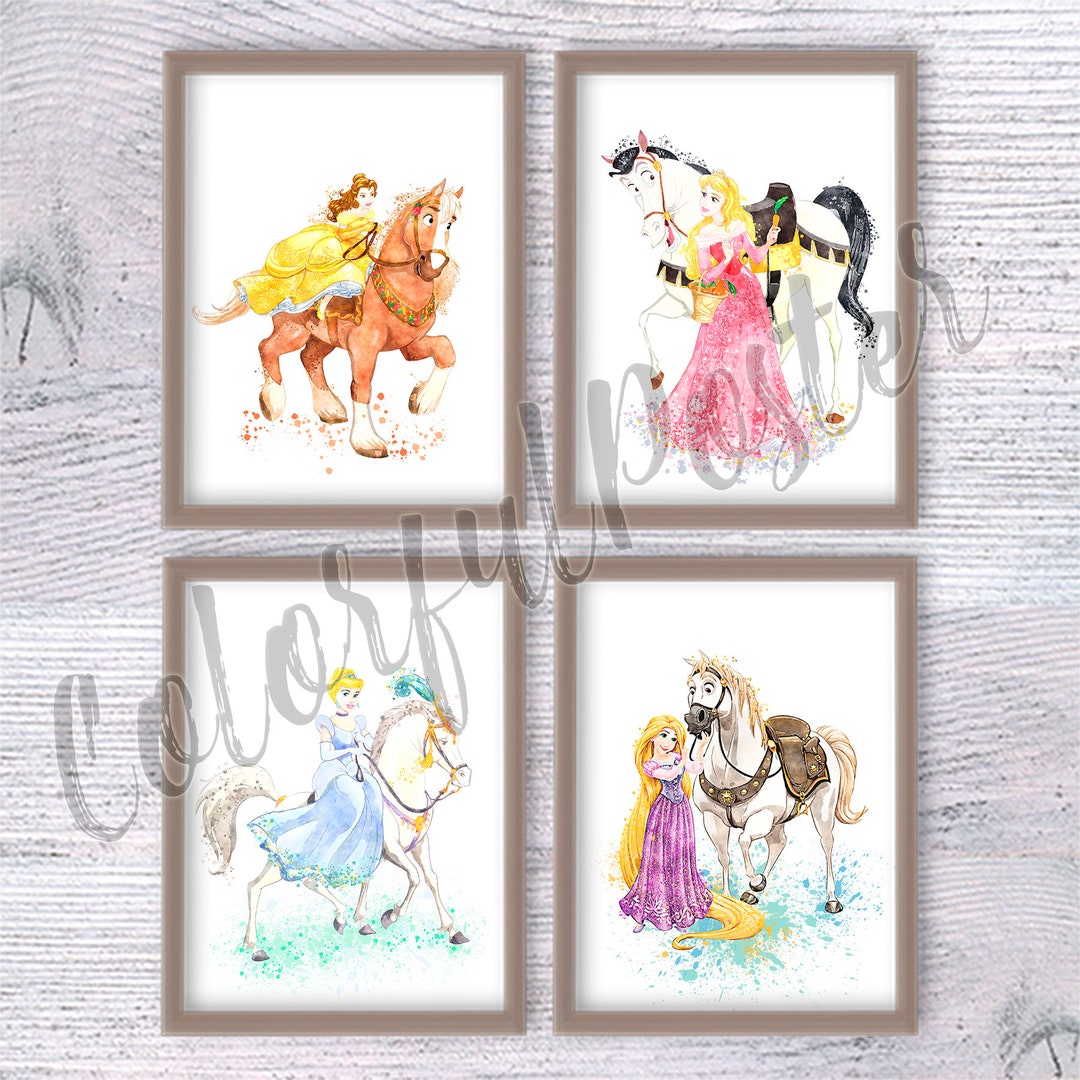 Princess With Horses Set of 4 Fairy Wall Decor Princess With Horse ...