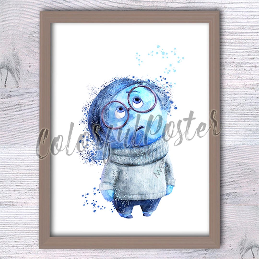 Sadness Inside Out Art Print, Pixar Watercolor Poster, Blue Sadness ...