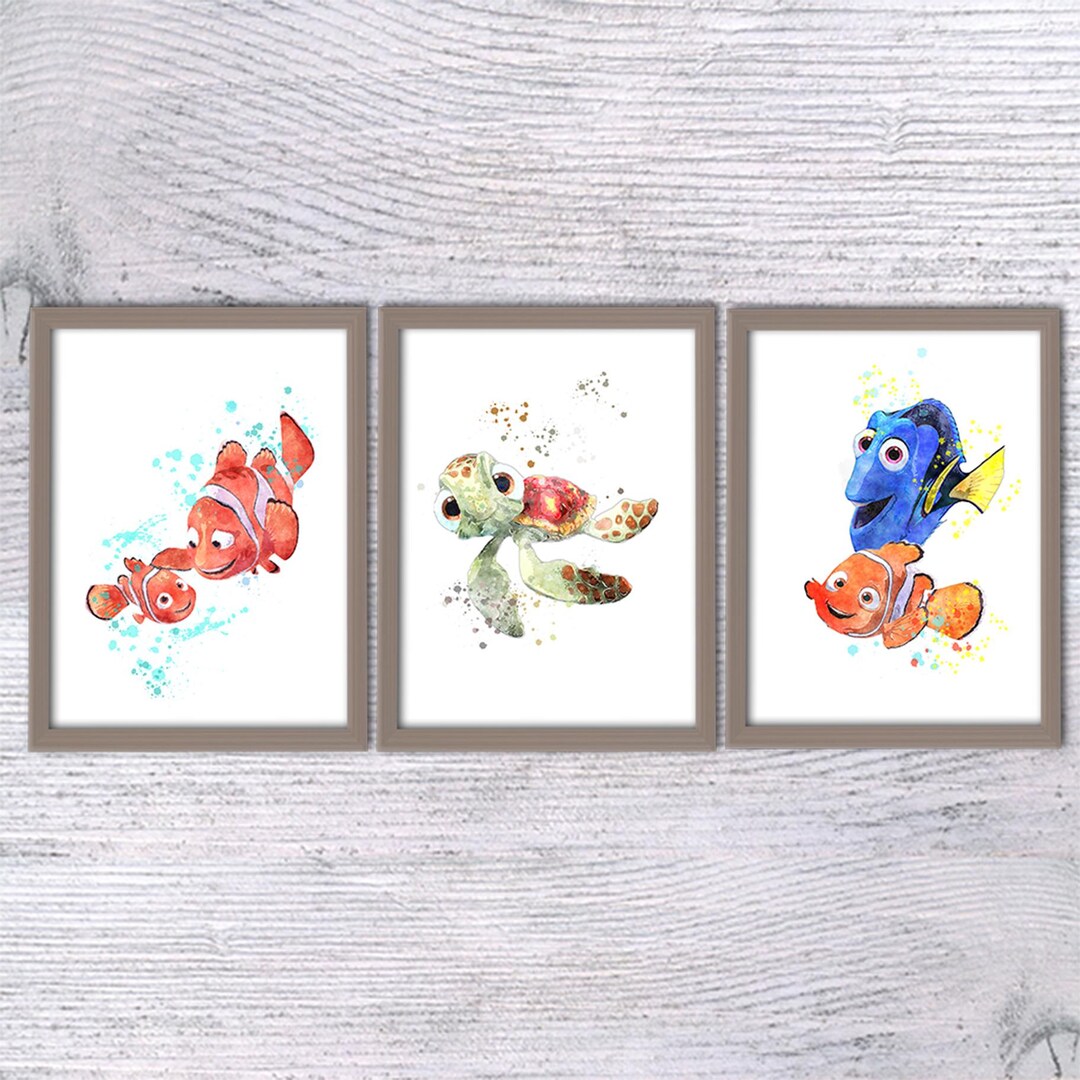 Set of 3 Nemo Watercolor Print, Finding Nemo, Disney Animation, Nursery ...