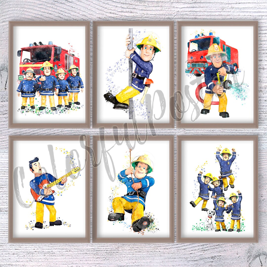 Fireman Sam Print Set of 6 Fellow Firefighters Sam Tan Fireman Fireman ...