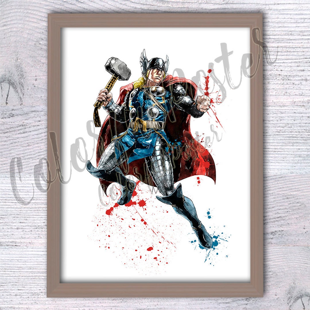 Thor Watercolor Art Print, Avengers Illustration, Kids Room Decor V362 ...