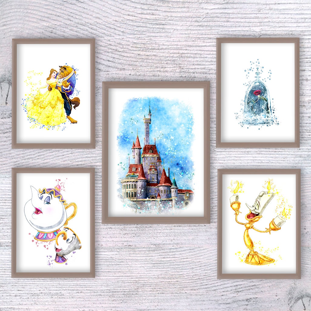 Beauty and the Beast print Set of 5 Disney princess poster | Etsy