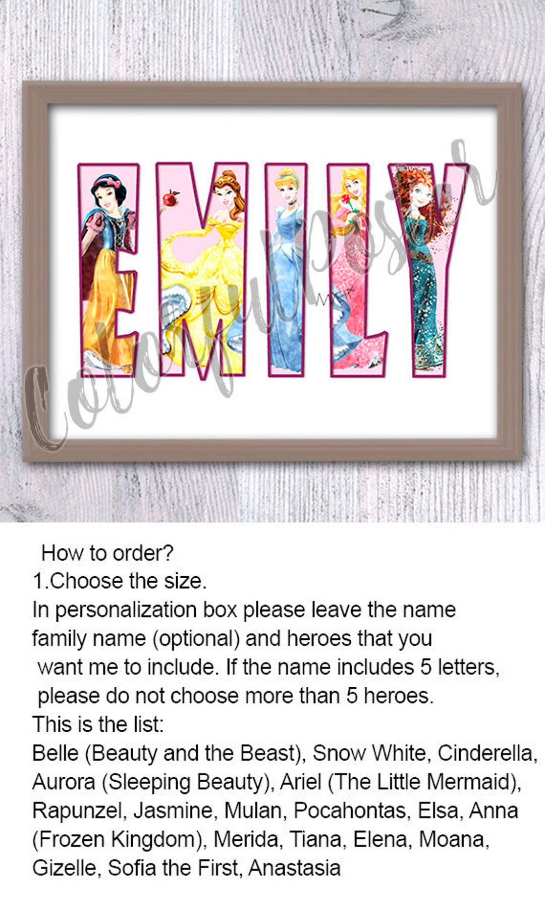 Personalized Name Poster Personalized Princess Name Custom Princess ...