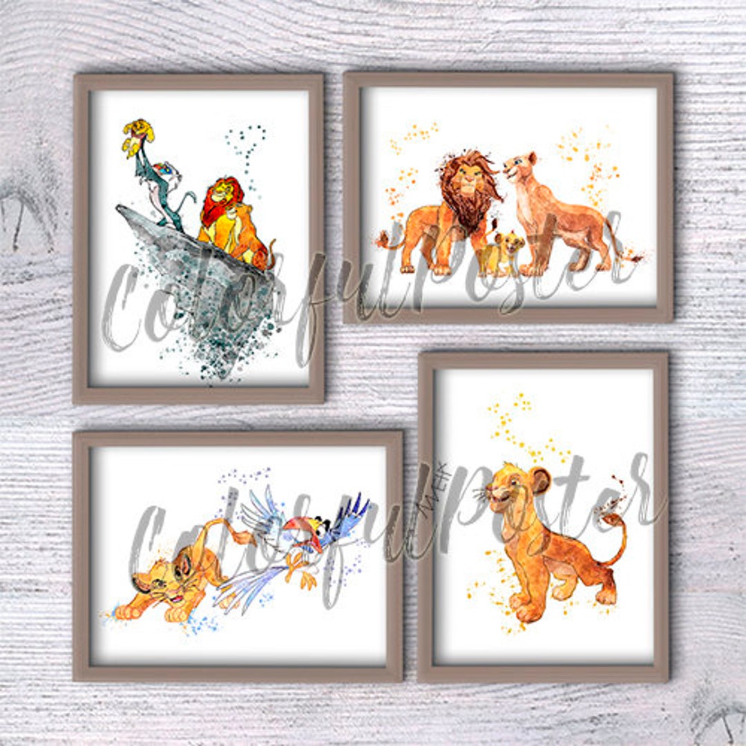 Lion King Set of 4 Wall Art Prints, Simba, Nala, Timon, Pumbaa Nursery ...