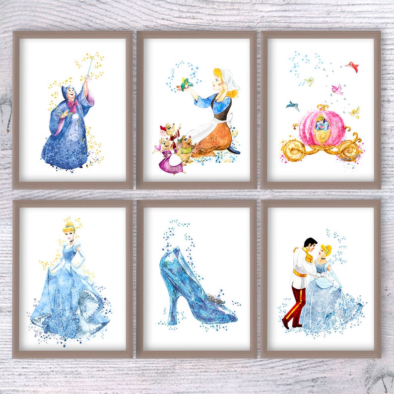 Cinderella print Set of 6 Cinderella poster Disney wall decor | Etsy