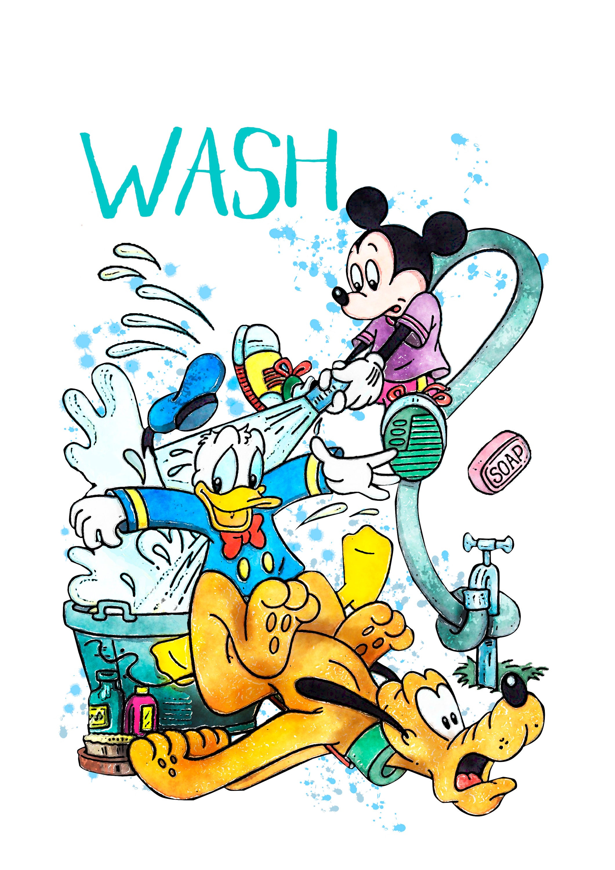 Bathroom Poster Set of 4 Mickey Mouse Print Bathroom Wall - Etsy