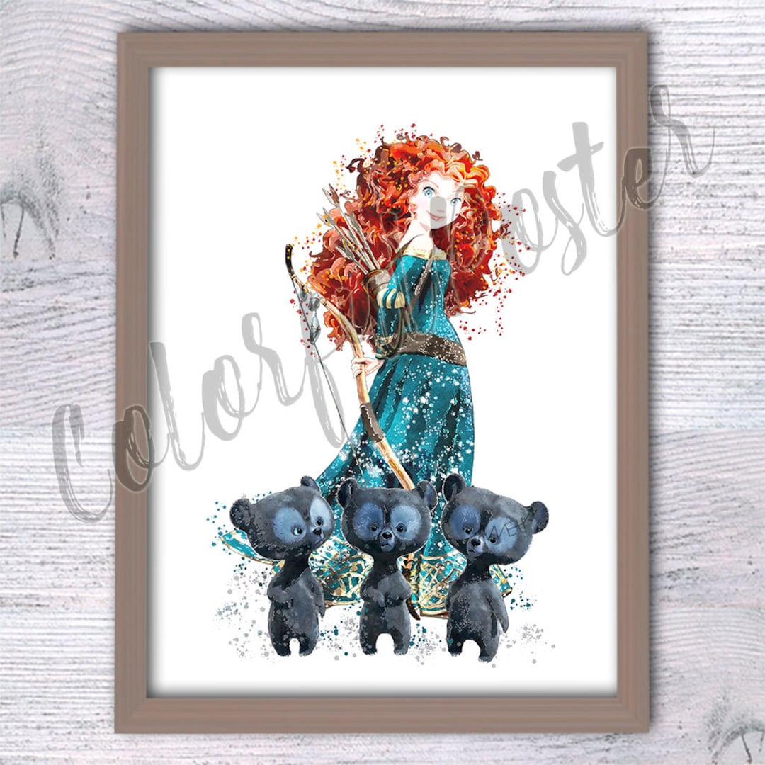 Merida and Brothers Poster Merida the Brave Art Print Wall Decor Kids ...