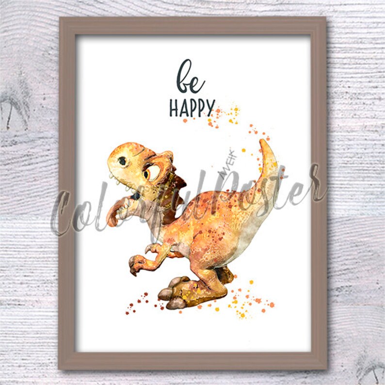 Dinosaur Print Set of 3 Be Brave Be Kind Be Happy Dinosaur - Etsy