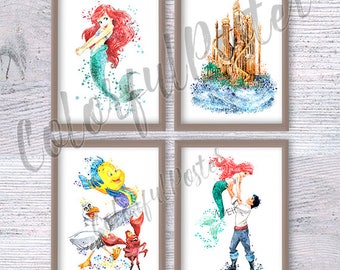 Little Mermaid Poster Set of 5 Ariel Print Disney Wall Decor | Etsy
