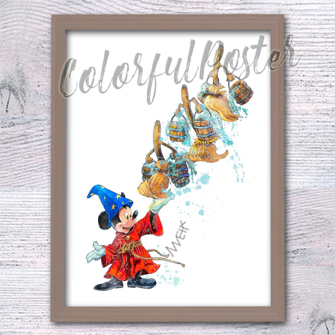 Mickey Mouse Fantasia Print, Sorcerer's Apprentice Art, Magic Brooms ...