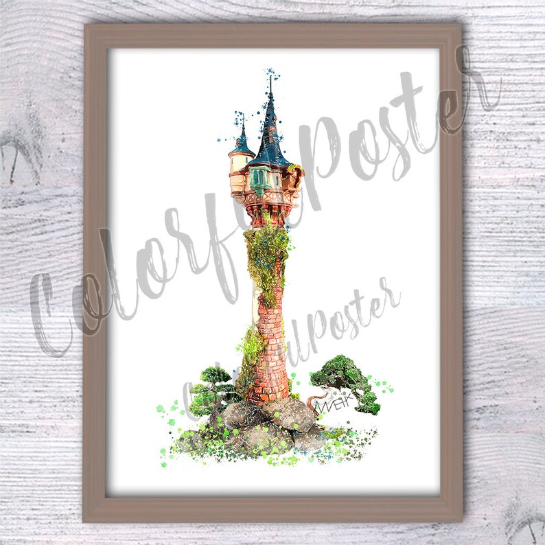 Tangled Rapunzel's Tower Print, Disney Princess Castle Art, Fairytale ...