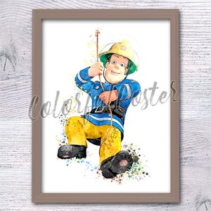 Fireman Sam Print Firefighter Poster Fireman Sam Decor Cartoon ...