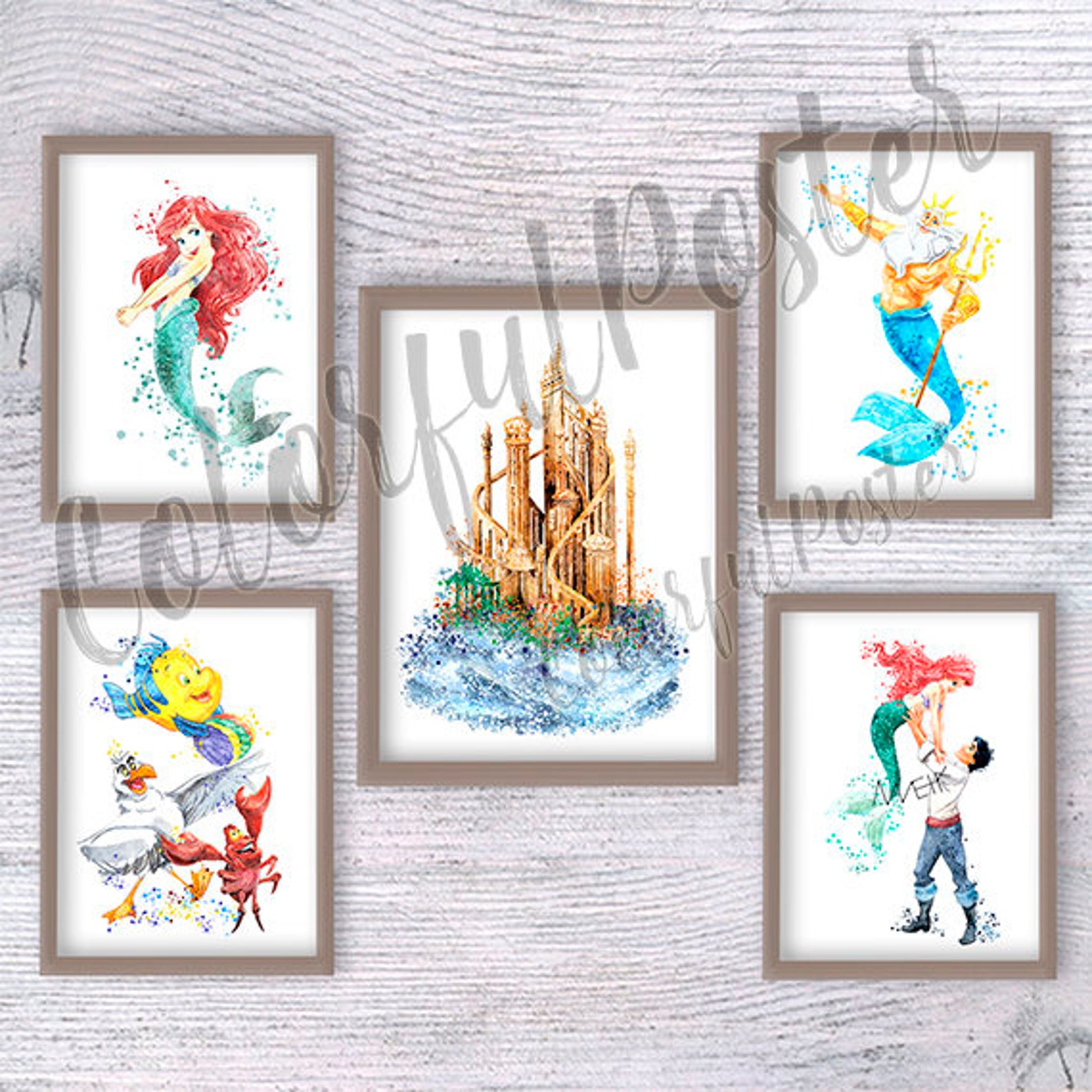 Little Mermaid Poster Set of 5 Ariel Print Disney Wall Decor | Etsy