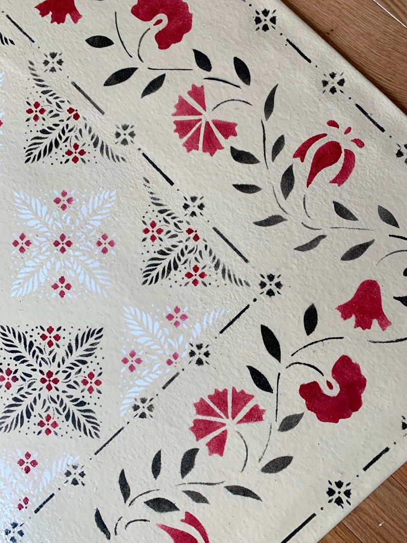 Hand painted and stenciled historic Floorcloth design | Etsy