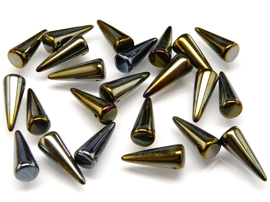 20pcs Czech Pressed Glass Spike Beads 7x17mm Jet Brown Iris - Etsy