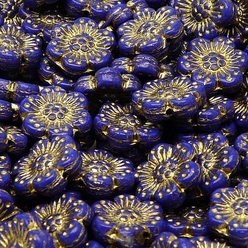 4pcs Czech Pressed Glass Flower Beads 18mm Opaque Navy Blue Etsy