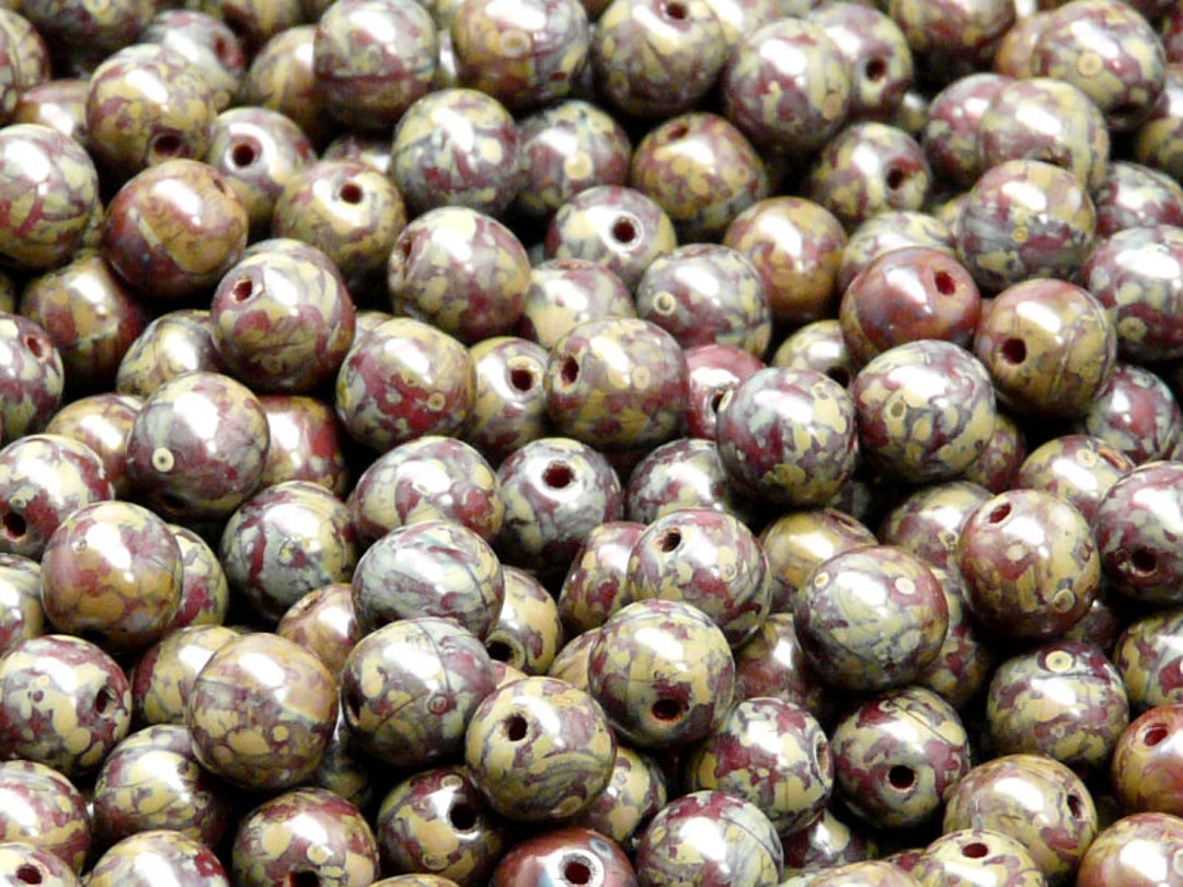 50pcs Czech Pressed Glass Beads Round 6mm Opaque Coral Red Travertine ...