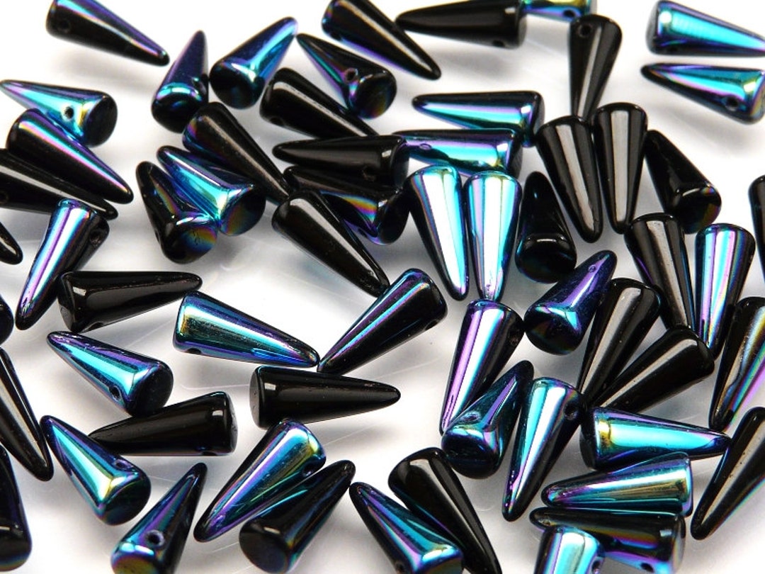 30pcs Czech Pressed Glass Spike Beads 5x13mm Jet AB - Etsy