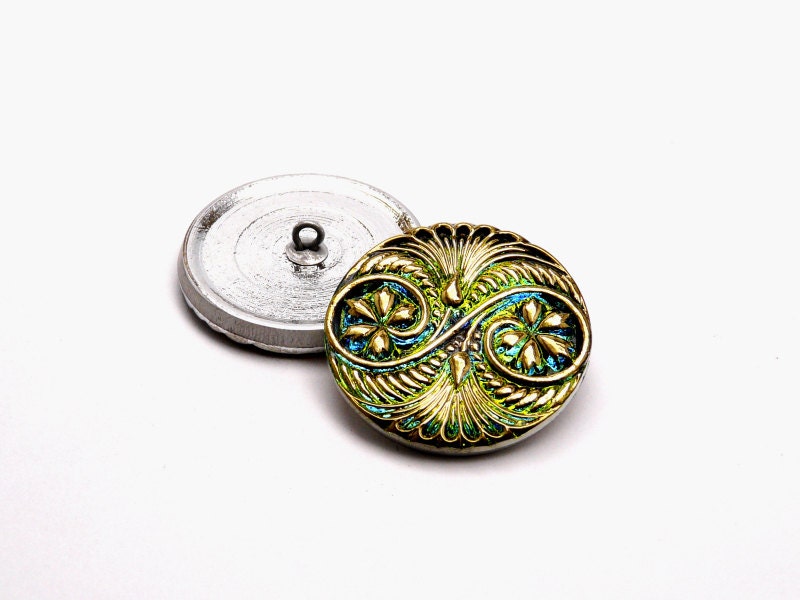 1pc Czech Hand Made Art Glass Button Round 33mm Crystal Gold | Etsy