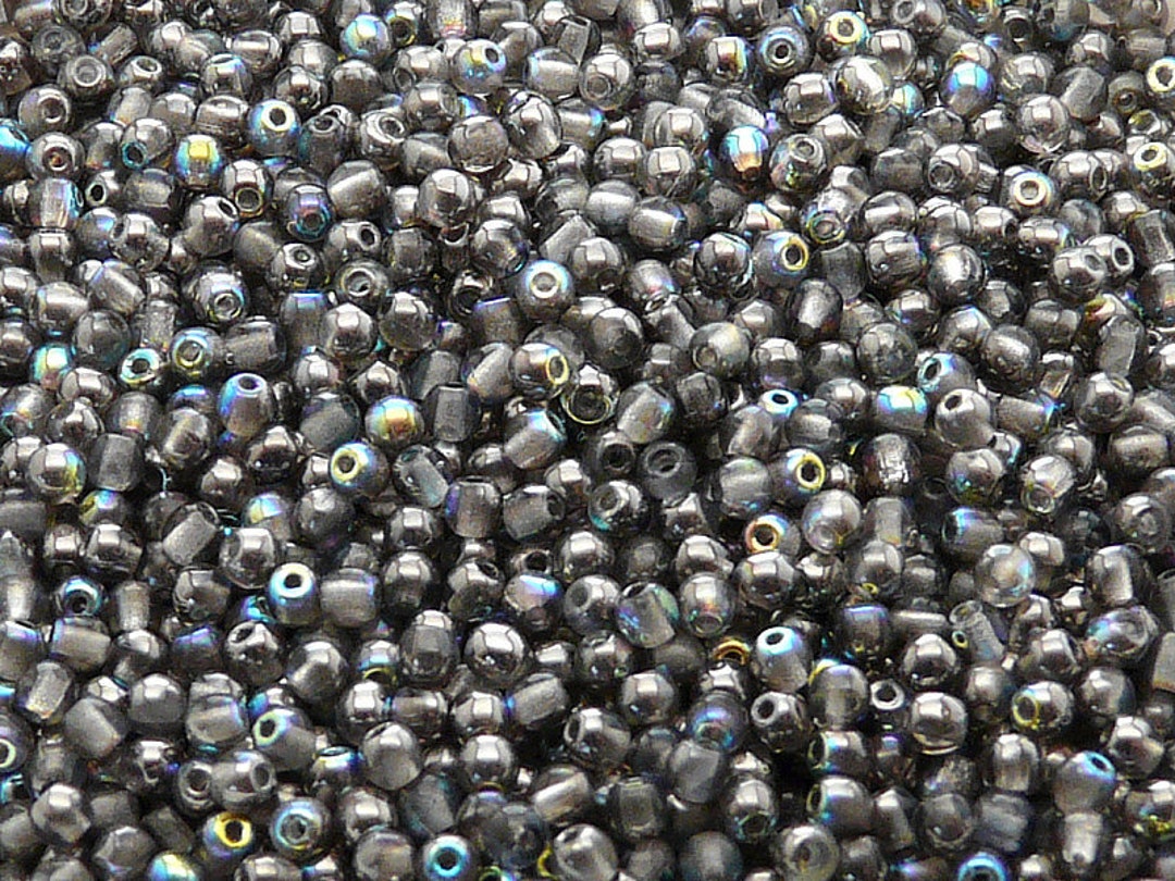 200pcs Czech Pressed Glass Beads Round 3mm Crystal Graphite Rainbow ...