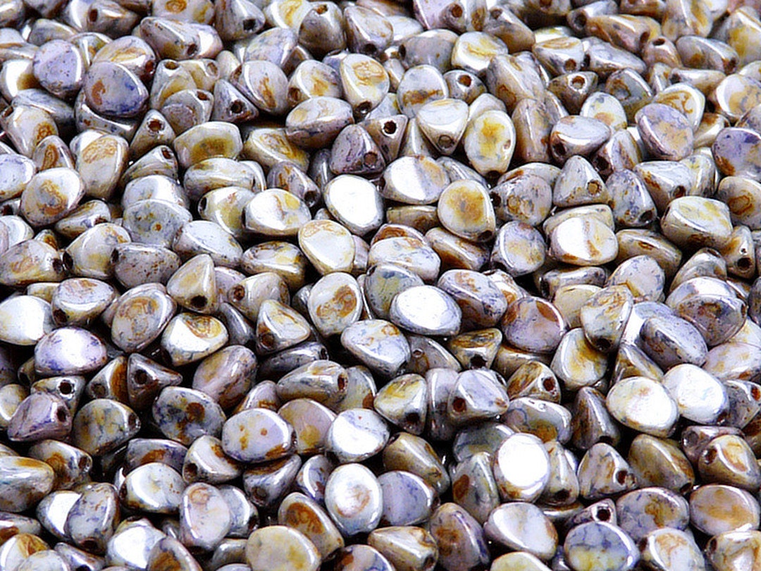 80pcs Czech Pressed Glass Pinch Beads 5mm Chalk White Blue Brown Marble ...