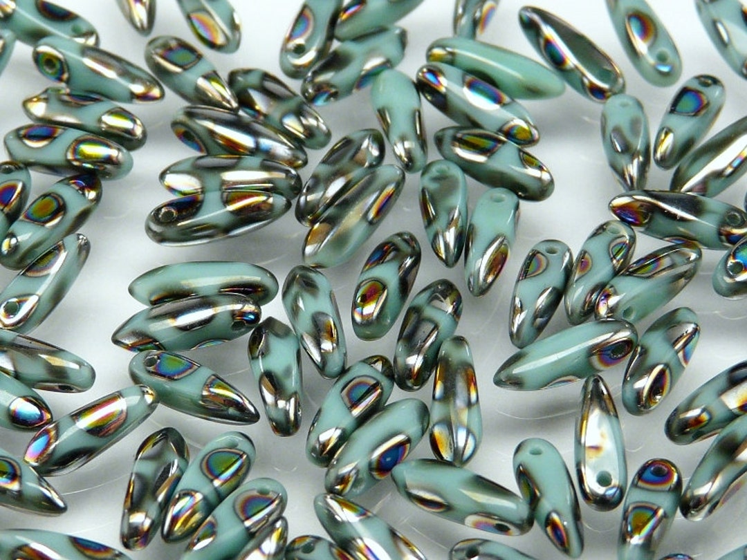 50pcs Czech Pressed Glass Dagger Beads 3x11mm Opaque Turquoise Light ...