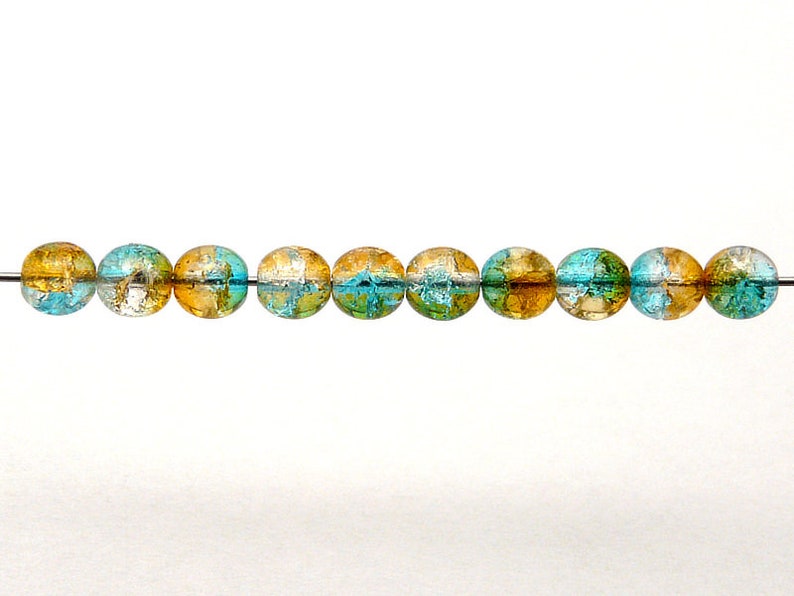 30pcs Czech Pressed Glass Cracked Round Beads 6mm Crystal Orange Aqua ...
