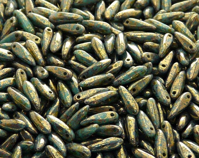 50pcs Czech Pressed Glass Dagger Beads 3x11mm Opaque Turquoise Green ...