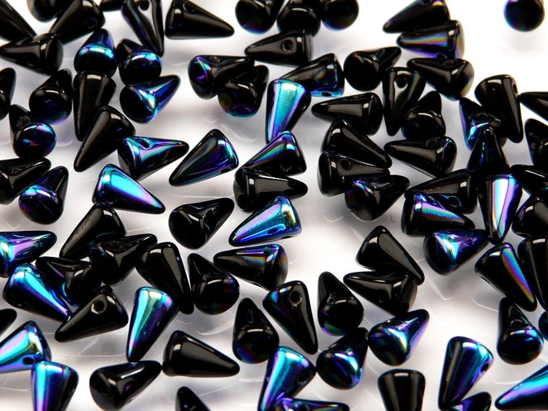 50pcs Czech Pressed Glass Spike Beads 5x8mm Jet AB - Etsy