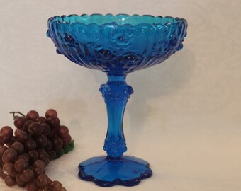 Blue glass compote | Etsy