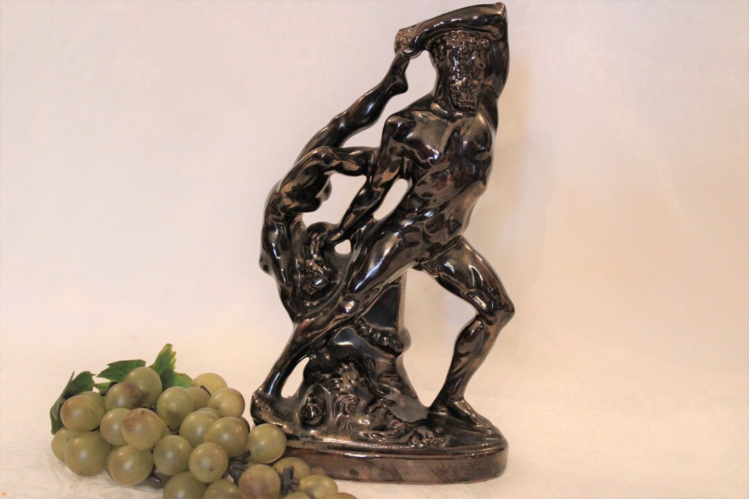 1974 Greek God Hercules Throwing Lichas - Gare Ceramic 9.75" Statue ...