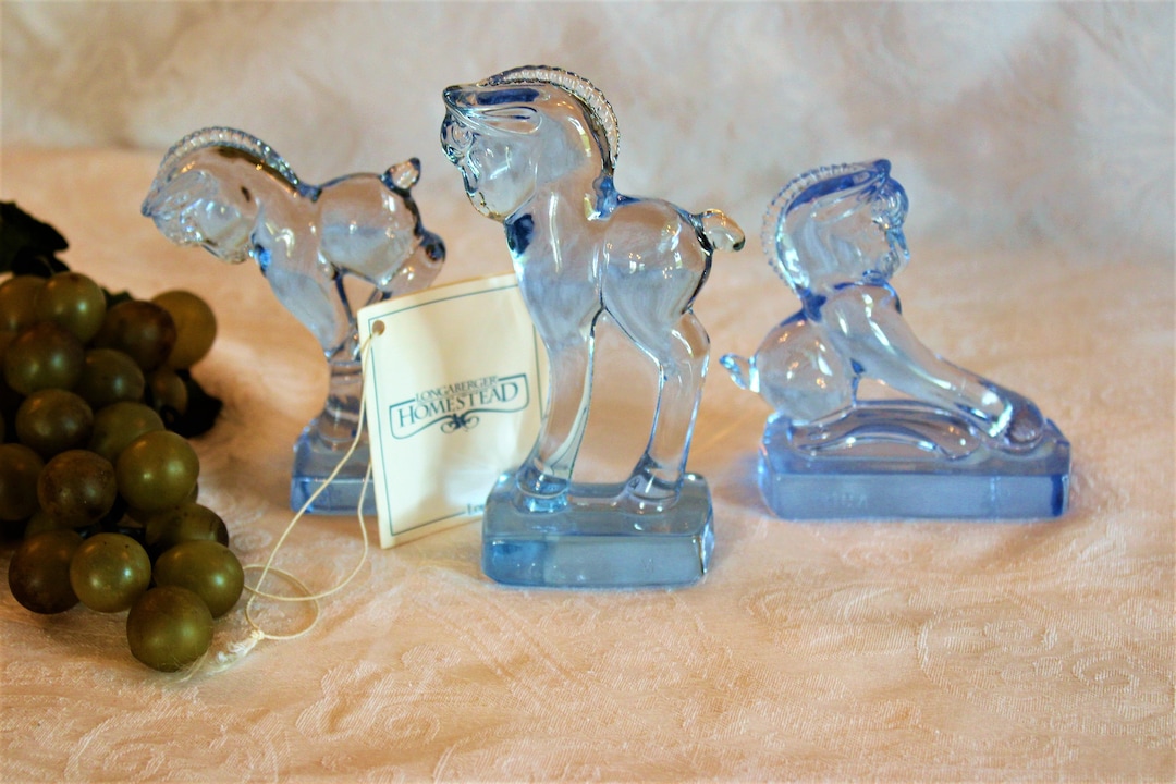 Longaberger 1999 Willow Blue Glass Colt Horse Series - Heisey by Mosser ...