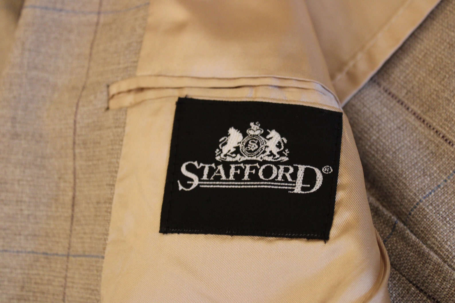 Vintage Stafford Men's 48L Tan Color Windowpane Plaid Sport Coat - Two ...